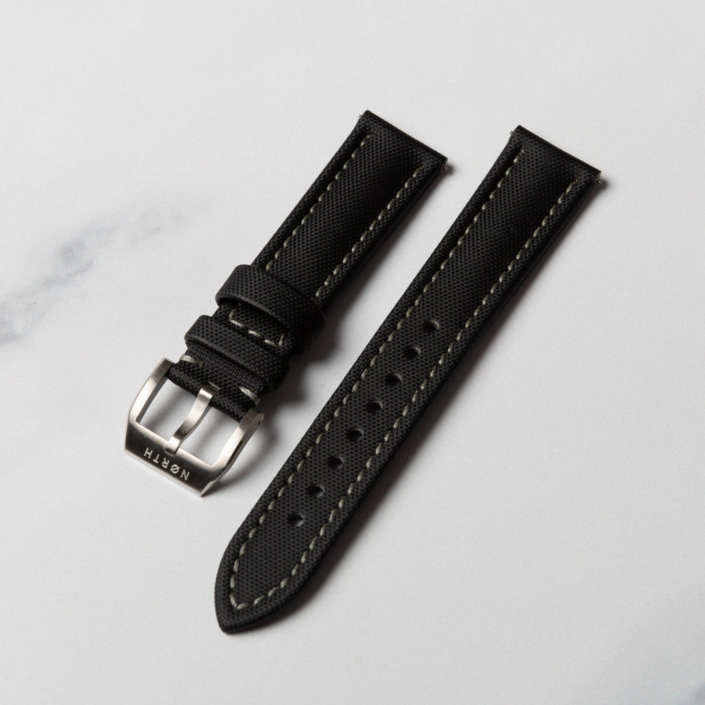 Black With Grey Stitching Fathoms Sailcloth Watch Strap North Straps Black With Grey Stitching Fathoms Sailcloth Watch Strap North Straps