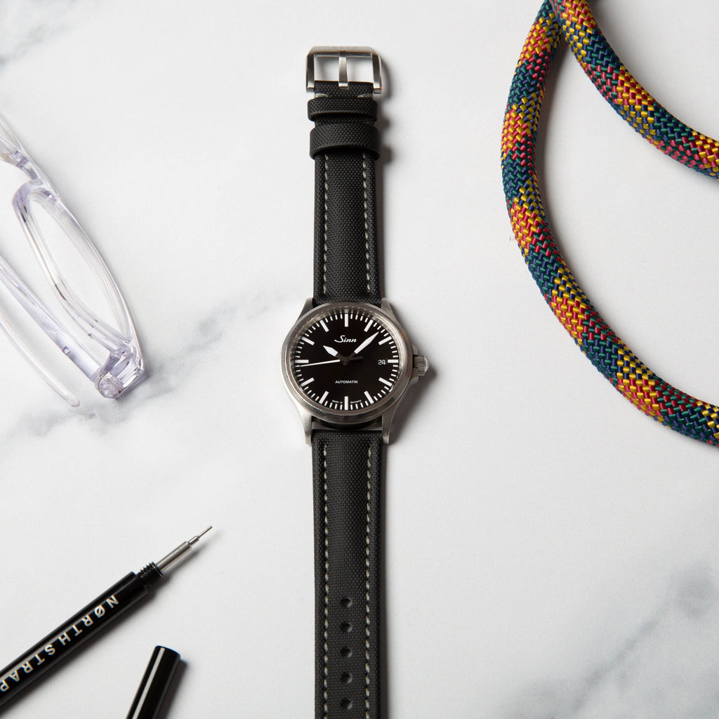 Black With Grey Stitching Fathoms Sailcloth Watch Strap North Straps Black With Grey Stitching Fathoms Sailcloth Watch Strap North Straps